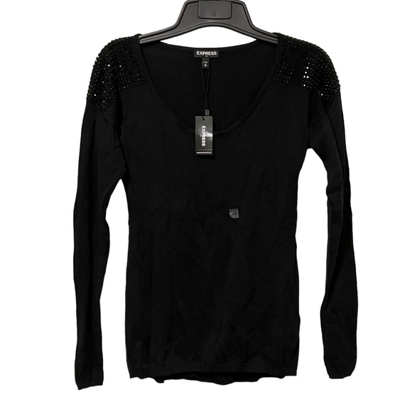 Express | Sweaters | Nwt Express Embellished Shoulders Black ...